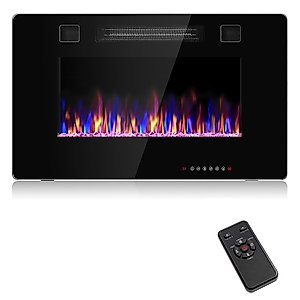 RELAX4LIFE 30" Recessed and Wall-Mounted Electric Fireplaces - Electric Fireplace Inserts with Remote Control, 1-8 Hours Timer, Touch Screen, 12 Adjustable Flames, 5 Speeds, 750/1500W Wall Fireplace