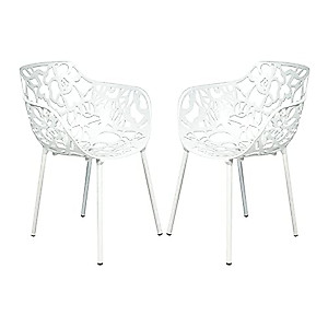 LeisureMod Devon Modern Aluminum Indoor-Outdoor Stackable Side Dining Arm Chair, Set of 2 (White)