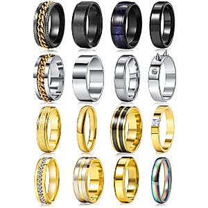 Simple Stainless Steel Band Rings for Women Men, Cool Silver Men's Ring Pack, Black Wedding Pormise Band Ring Set Comfort Fit Size 7