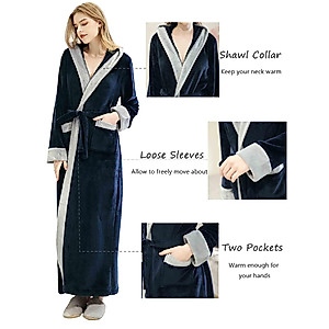 Artfasion Women Robes Long Soft Hooded Bathrobes Sleepwear Winter Warm Ladies Housecoat Gift Robe
