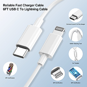 iPhone 14 13 Charger Fast Charging Apple MFi Certified Dual USB-C Port Power Adapter with 2Pack 6FT USB-C to Lightning Cable for IPhone14 Pro Max/13 Plus /12/11 Mini/iPad Pro Wall Block