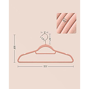 SONGMICS Velvet Hangers, Set of 30 Clothes Hanger with Rose Gold Swivel Hook, Non-Slip, and Space-Saving, 0.2-Inch Thick, 17.1-Inch Long for Coat, Shirt, Dress, Pants, Tie, Light Pink UCRF21PK30