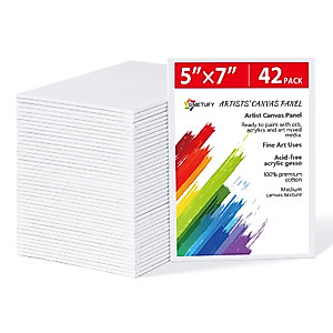 Simetufy 42 Pack 5x7 Inch Canvas Boards for Painting,10 oz Pre-Primed Canvas Panels Acid-Free 100% Cotton Small Canvases Blank Flat Canvas for Acrylics Oil Watercolor Paints