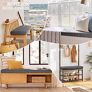 ROFIEJOX Bench Cushion 45 inch - Imitation Linen Fabric, Indoor Outdoor Long Seat Furniture, High-Density Foam, Non-Slip Design for Window Patio Garden, (45x18x3) Charcoal Gray