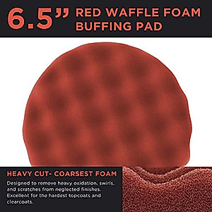 TCP Global 6.5" Red Waffle Heavy Cut Grip Foam Polish Buff Pad - DA Hook & Loop