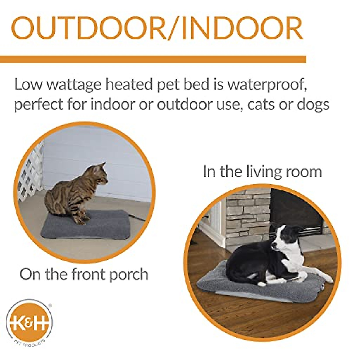 K&H PET PRODUCTS Orthopedic Outdoor Heated Dog Bed Lectro-Soft Gray Medium 19 X 24 Inches