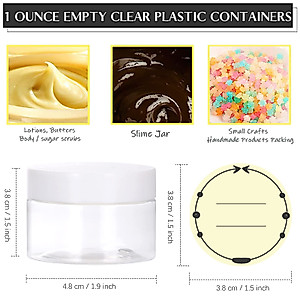 TUZAZO 1 OZ Plastic Jars Round Clear Cosmetic Container Jars with Lids and Labels, 12 Pack Small Plastic Jars for Lotion, Cream, Ointments, Makeup, Glitters, Samples, Travel Storage