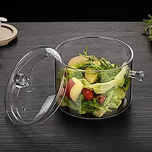 GracesDawnOpen flame and high temperature resistance, household tableware, heat-resistant with lid, transparent salad bowl, with double ears