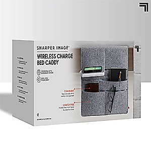 Sharper Image Wireless Qi-Charging Bed Caddy, Soft Fabric Organizing Pockets with Phone Shelf and Universal Bed Attachment