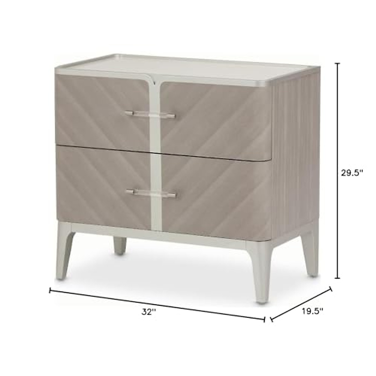 MICHAEL AMINI Lanterna Wood & Marble Nightstand in Silver Mist