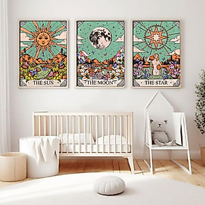 AIBOERL Diamond Painting Kits for Adults, 3 Pack Tarot Cards 5D Diamond Art Kits, Full Drill DIY Crafts for Adults Home Wall Decor Gift Diamond Dots Moon Sun Stars [11.8x15.7inch]