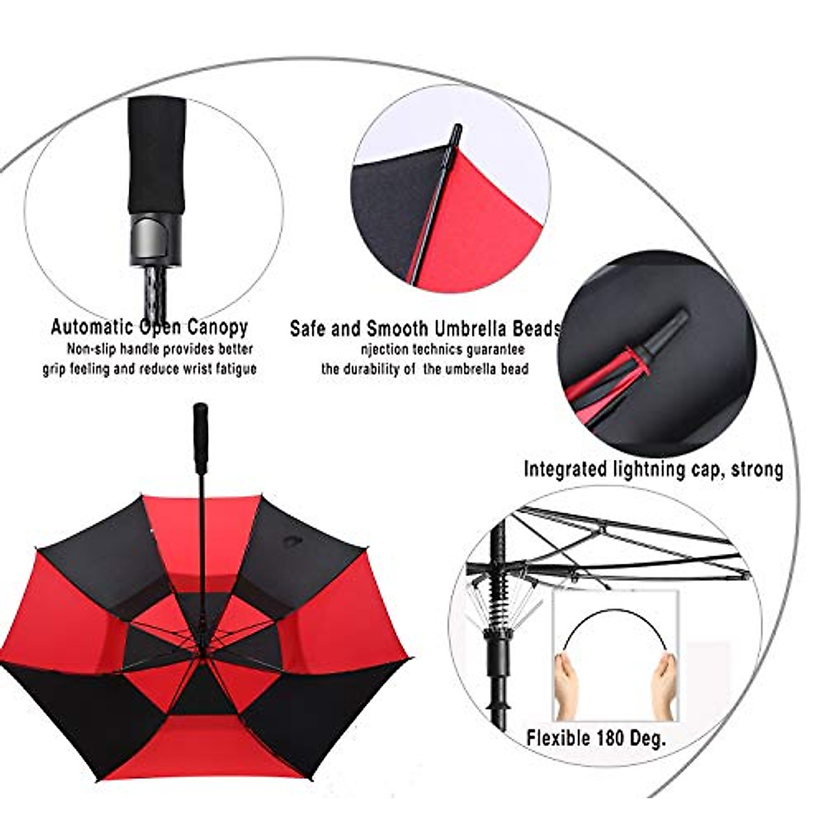 Baraida Golf Umbrella Large 62/68/72 Inch, Extra Large Oversize Double Canopy Vented Windproof Waterproof Umbrella, Automatic Open Golf Umbrella for Men and Women and Family(62 inch, Red Black)