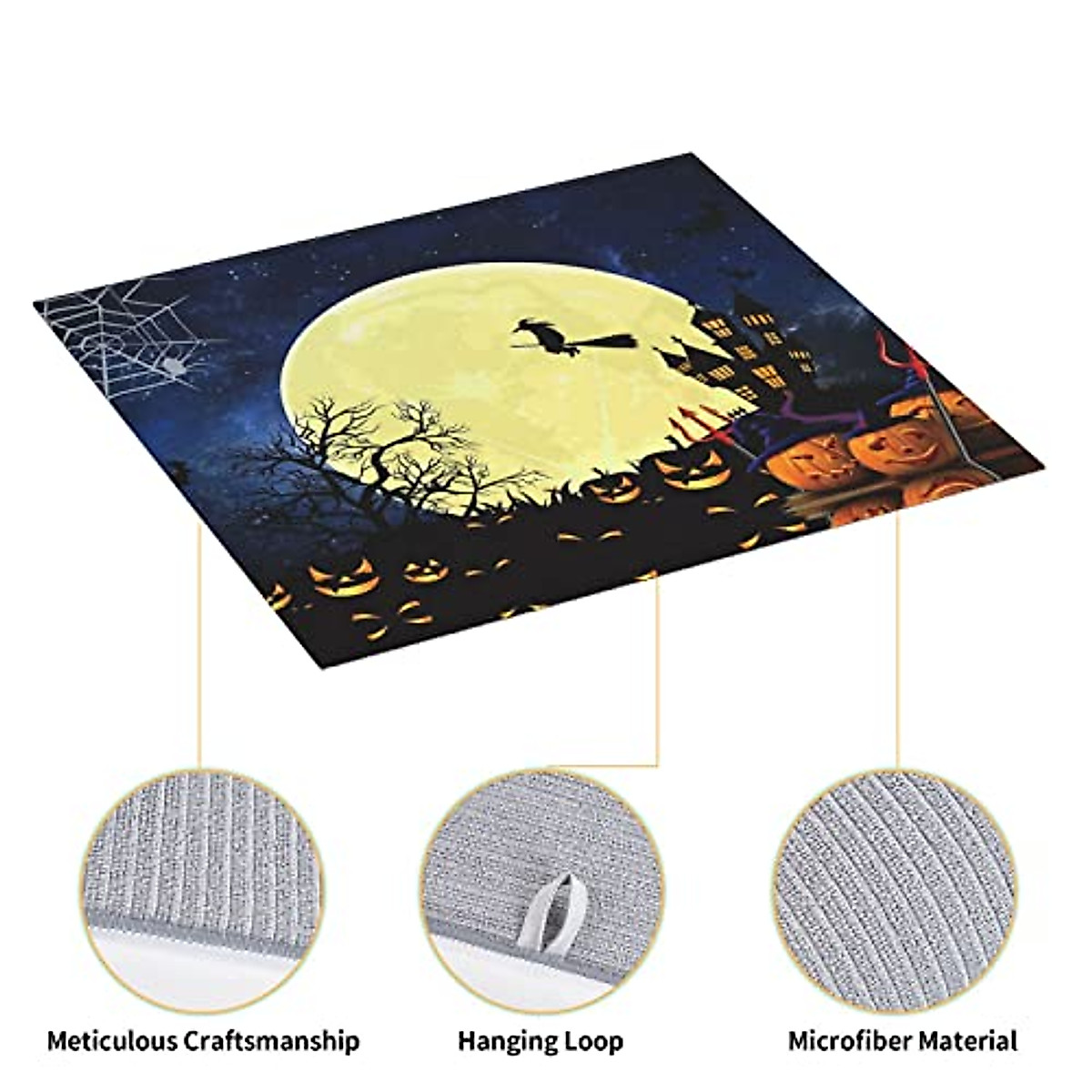 Halloween Moon Horrible Pumpkin Printed Drying Mat For Kitchen Ultra Absorbent Microfiber Dishes Drainer Mats Non-Slip Silicone Quick Dry Pad - 18 X 16inch