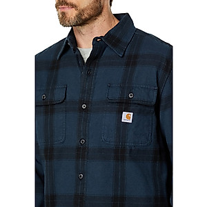 Carhartt Loose Fit Heavyweight Flannel Long Sleeve Plaid Shirt Night Blue LG (Reg)