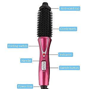 Hair Curler Brush, Professional Curling Iron Brushes Salon Air Paddle Styling Brush Negative Ion Generator Ceramic Lightweight Hot Air Volumize Hair Brush for Volume and Soft Curls(US)