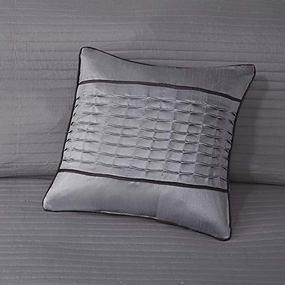 Madison Park Quilt Set Luxurious Jacquard Stripes Design - All Season, Coverlet Bedspread Lightweight Bedding Layer, Shams, Decorative Pillow, Full/Queen(90"x90"), Chevron Grey/Taupe 6 Piece