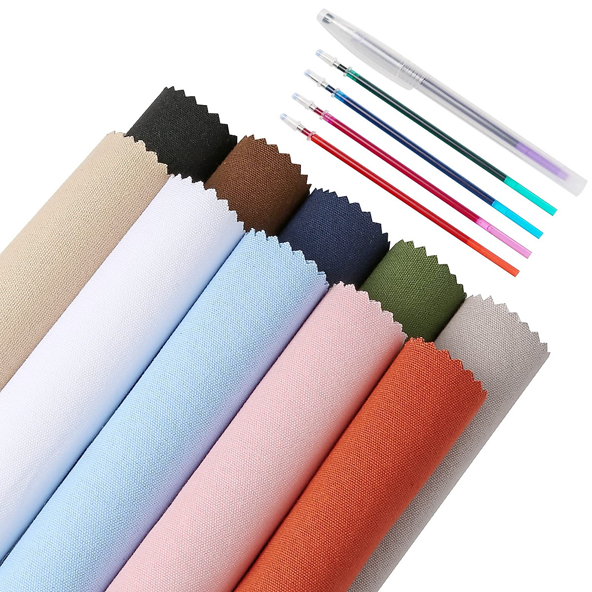 Caydo 10 Pieces Embroidery Fabric, Including 10 Colors Embroidery Cotton Fabric, 5 Colors Water-Soluble Pens, 7.9 by 7.9 Inch