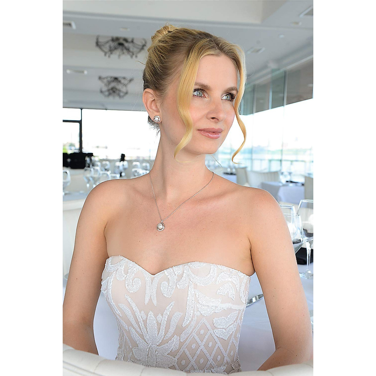 Mariell Freshwater Pearl Wedding Necklace Earrings Jewelry Set for Brides, Bridesmaids, Birthday Gift