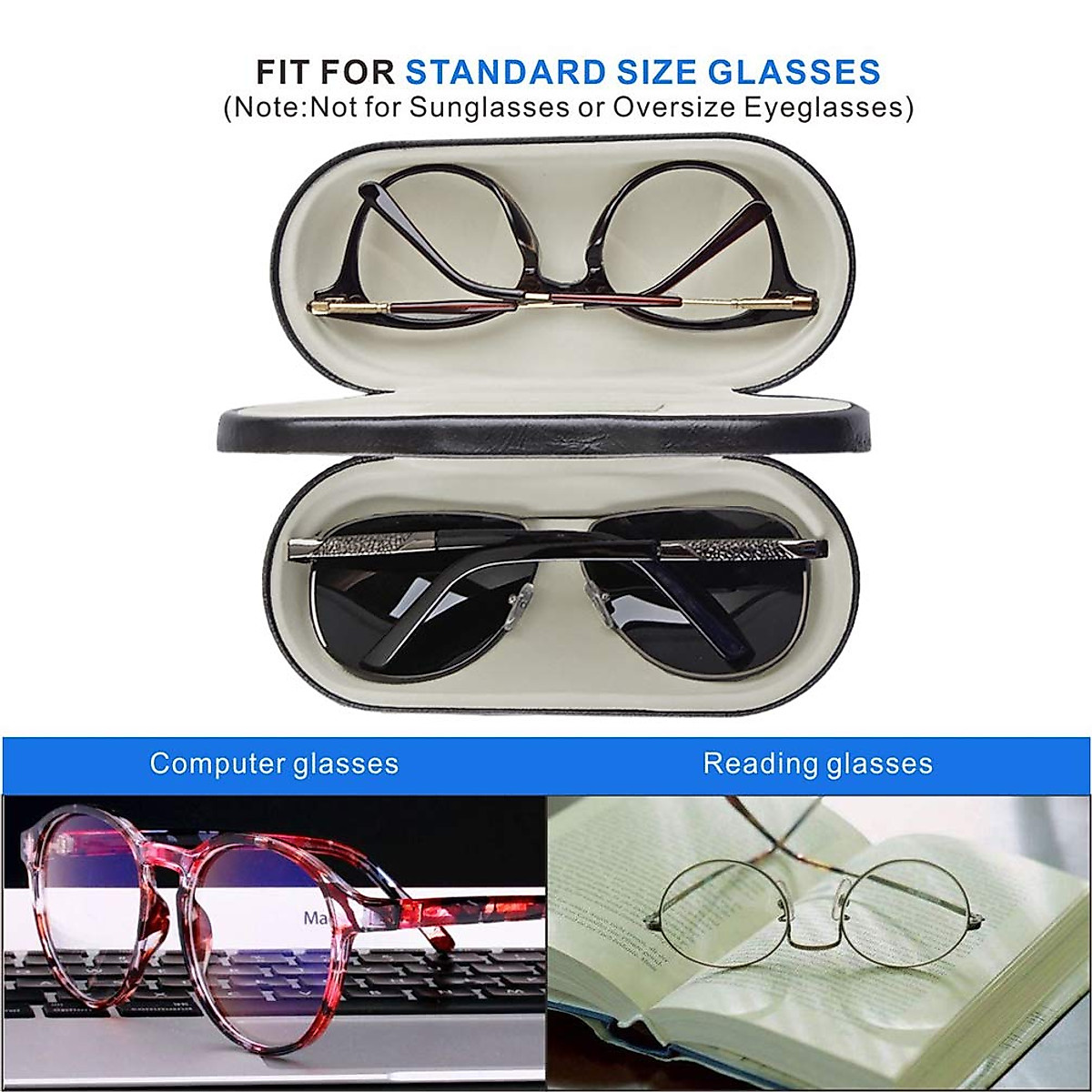 Metrical 2-in-1 Eyeglasses Case, Dual Glasses Case for Two Frames, Double Layer Hard Shell Protective Cases for Glasses, Not suitable for sunglasses
