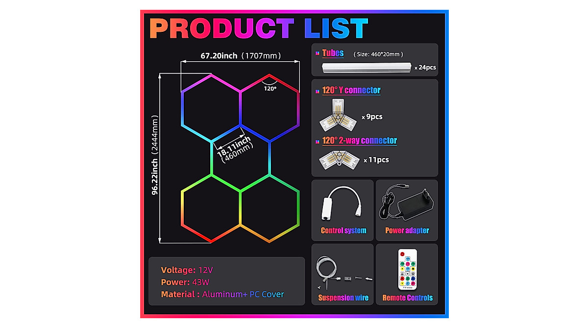 Vibrant RGB Hexagon LED Panel Lights - 24 Pack