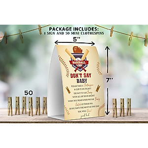 Don't Say Baby Set - One 5x7 Sign and 50 Mini Clothespins, Baby Shower Games, Baby Shower Decoration, Gender Neutral Baby Shower - MsJb032