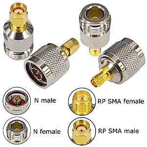 onelinkmore Signal Booster Adapter Kit N Type to RP-SMA Kit 4 Types N Male female to RP SMA Male Female for Wifi Antenna 4G Antenna CB Radio Antennas Broadcast Ham radio AV Transmitter TP-Link Netgear