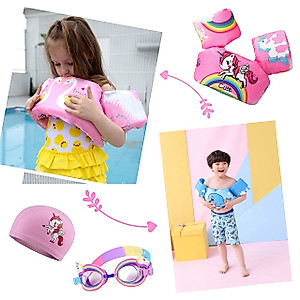 GoKiddie Unicorn Swim Jumper for Girls 22 to 55 Pounds - Rainbow Kids Vest Jackets, Floaties, Arm Floats, Puddle Paddle Jumper for 22-30-40-50-55 lbs Kid with Swimming Goggles & Cap for Toddler, Child