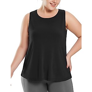 BALEAF Women's Plus Size Workout Tank Tops Loose Fit Sleeveless Athetic Running Exercise Shirts Black XXL