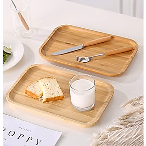 2-Pack 12 X 8 Inches Bamboo Trays ,Serving Tray Bamboo Breakfast Dinner Food Trays Coffee Tea Serving Tray Fruit platters for Home Hotel Restaurant