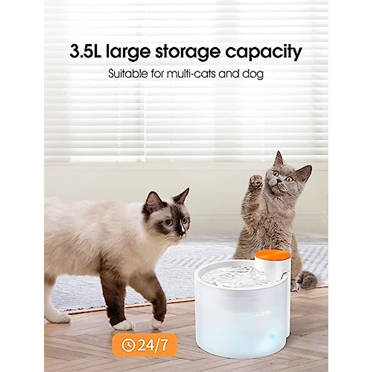 WOPET Cat Water Fountain W500, 118oz/1GAL Ultra Silent True Filtering Dog Water Fountain with Smart Pump LED Light and 6 Layers Filtration, Safe BPA-Free Pet Water Dispense for Multi-Cats (White)