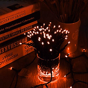 Orange Halloween Solar String Lights Outdoor - 72ft 200 LED 8 Modes Outdoor String Lights, Waterproof Solar Powered Lights for Halloween Decorations, Garden, Patio, Fence, Holiday, Party, Balcony