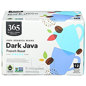 365 by Whole Foods Market, Coffee Dark Java French Roast Pods 12 Count, 4.6 Ounce