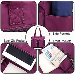 Dayfine Nylon Tote Bags for Women Waterproof Shoulder Bag Satchel Casual Handbags Lightweight Purse Multiple Pockets Bag-Purple