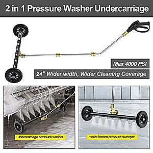 POHIR Undercarriage Pressure Washer Attachment Pro Max 24", Surface Cleaner Water Broom with 3pcs Extension Wand and Quick Connect Pivot Coupler 4000psi, 2 in 1 Underbody Car Washer