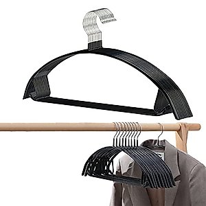 YQMY Standard Hangers Clothes Hanger,No Bump Hangers Rubber Coated Contour Metal Hanger, Sweater Hanger,Coat Jacket Hangers,Suit Hanger,Ultra Thin Space Saving T-Shirt Hanger (Black,Heavy Duty 10)