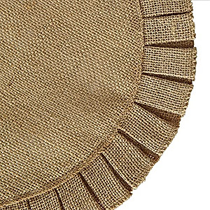 DII Jute Burlap Collection Kitchen Tabletop, Placemat Set, 15" Round, Ruffle Trim Natural, 6 Count