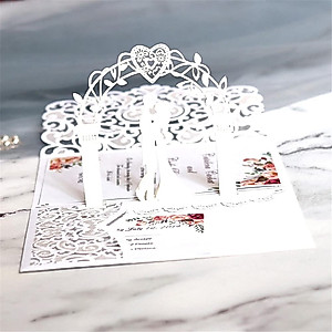 NC 10sets 3D Pop Up Bride And Groom White Wedding Invitation Card Laser Cut Pocket Floral Engagement Invitations with Envelope & Inner Paper (White), 18x12.5CM
