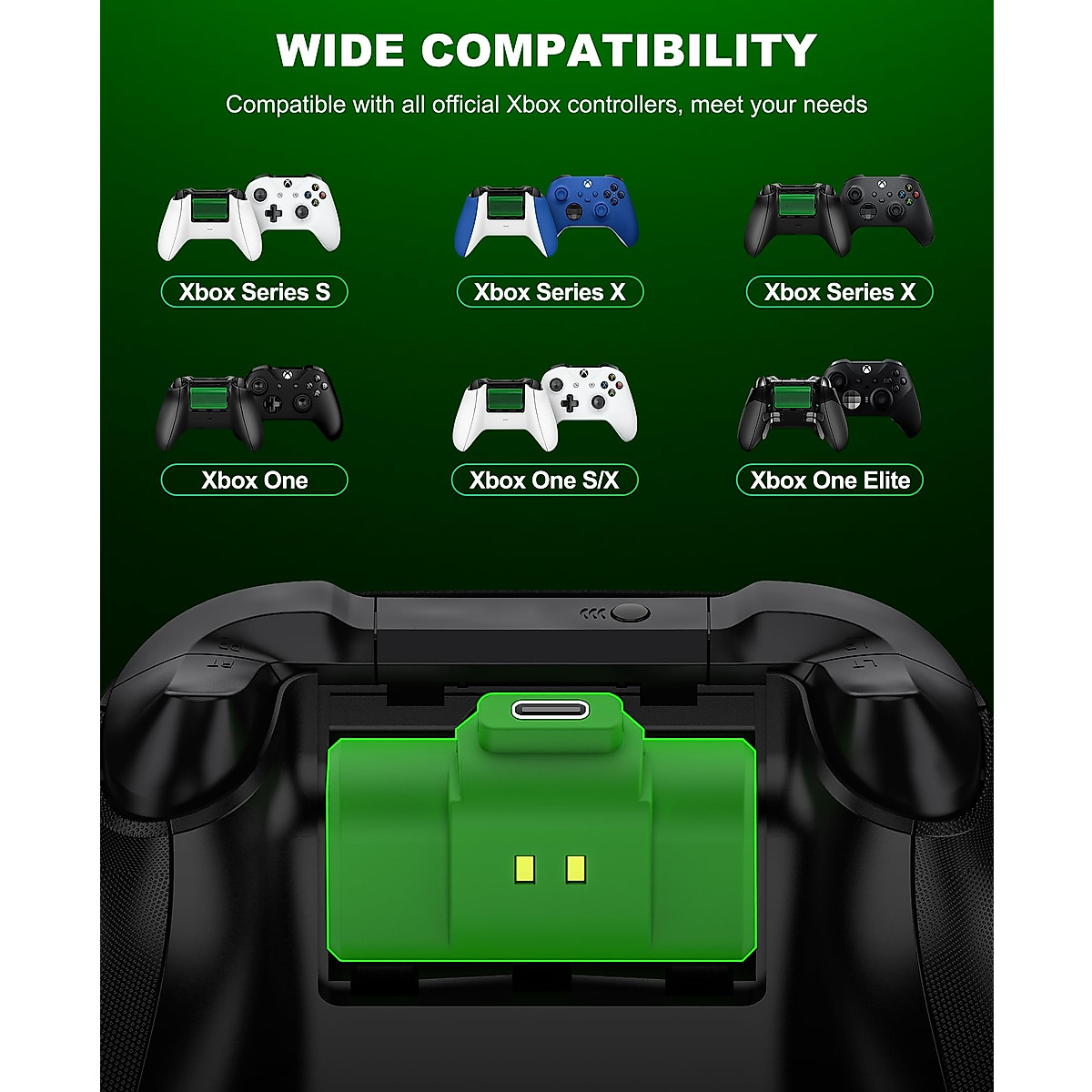 EXTREMECOOL Rechargeable Xbox Controller Battery Pack for Xbox Series X|S/One S|X/One Elite Controllers, Xbox Play and Charge Kit Incl. 2x3600mWh X-1 Batteries, 4X Battery Covers, Xbox 360 Skins