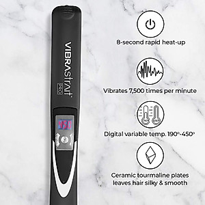 Vibrastrait Pro Vibrating Ceramic Tourmaline Ionic Flat Iron, 1-inch - Fast, Frizz-Free Ceramic Hair Straightener with Easy, Gentle Glide for Waves, Curls, Smooth Hair - Professional Styling Tools