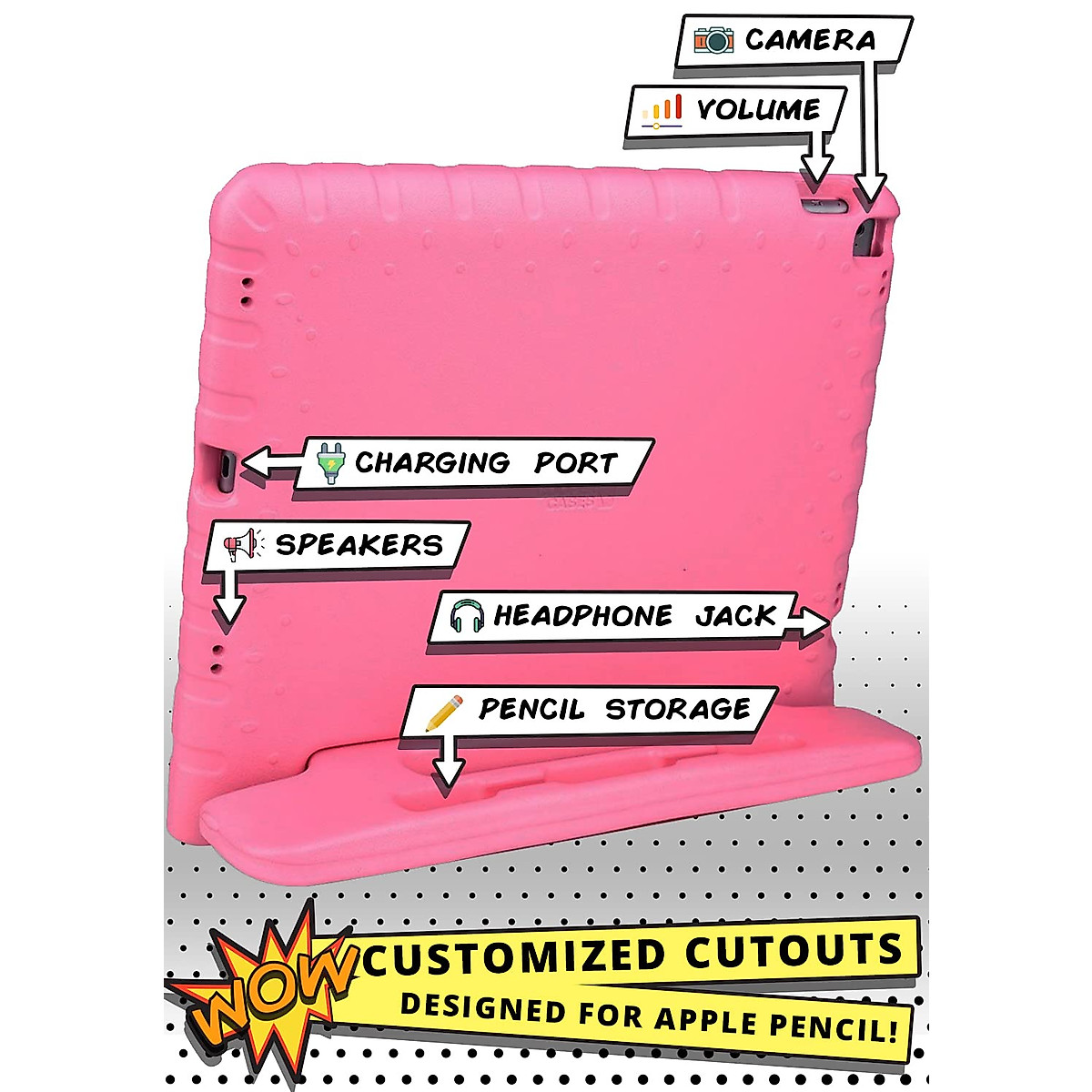 Official Cooper Dynamo Kids iPad Case 9th Generation | iPad 9th Generation Case Kids, iPad 8th/7th/10.2 inch Case for Kids, Lightweight with Screen Protector, Handle, Pencil Holder (Bubble Gum Pink)