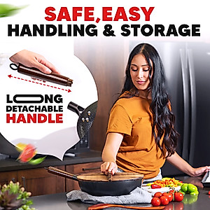 Gold Dragon Heritage Edition Carbon Steel Wok Pan with Lid | 12.5" Preseasoned Quality Wok Set | Traditional Stir Fry Pan | Round Flat Bottom Wok