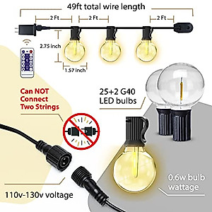 Patio Lights 49ft , G40 Outdoor Lights Patio, String Lights For Outside, Outdoor String Lights, Outside Lights, Led Lights, fairy lights, Patio Lights Led, Waterproof Party Lights, Shatterproof Bulb