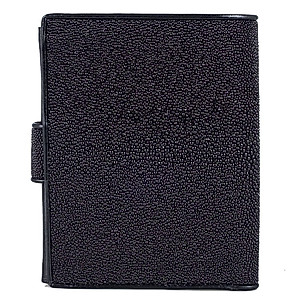 Genuine Stingray Leather Business Window Card Men Black Bifold Snap Coin Wallet