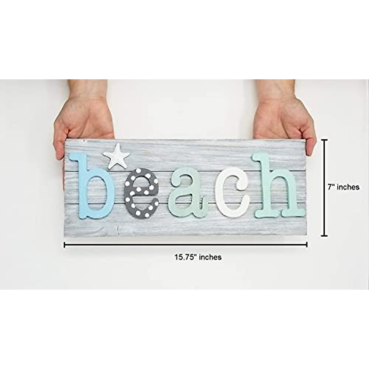 Tumbler Home Beach Wall Decor, Coastal Decorations for Home, Nautical Bathroom Décor, White Washed Pastel Beach Sign with Starfish