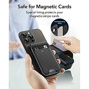 ESR Magnetic Wallet (HaloLock), Compatible with MagSafe Wallet, iPhone Wallet with Adjustable Stand for iPhone 15/14/13/12, Not for iPhone 13/12 Mini, 3 Card Holder, Vegan Leather, Black Carbon Fiber