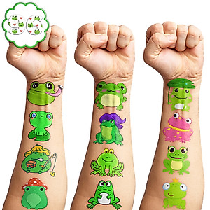 Frog Temporary Tattoos Birthday Themed Party Supplies Decorations Favors Cute Stickers Tattoo 8 Sheets 96 PCS Gifts for Kids Girls Boys Decor Class School Reward Carnival Christmas