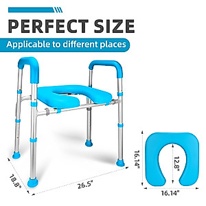 Gillion Raised Toilet Seat with Handles, Toilet Seat Risers for Seniors, 300Lbs Stand Alone Safety Handrails w/Padded Cushion Height Adjustable Bathroom Assist Frame for Elderly, Handicap, Disabled