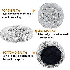 Plush Calming Dog Bed, Donut Dog Bed for Small Medium Large Dogs, Anti Anxiety Round Dog Bed, Soft Fuzzy Calming Bed for Dogs & Cats, Comfy Bed, Marshmallow Cuddler Nest Calming Pet Bed
