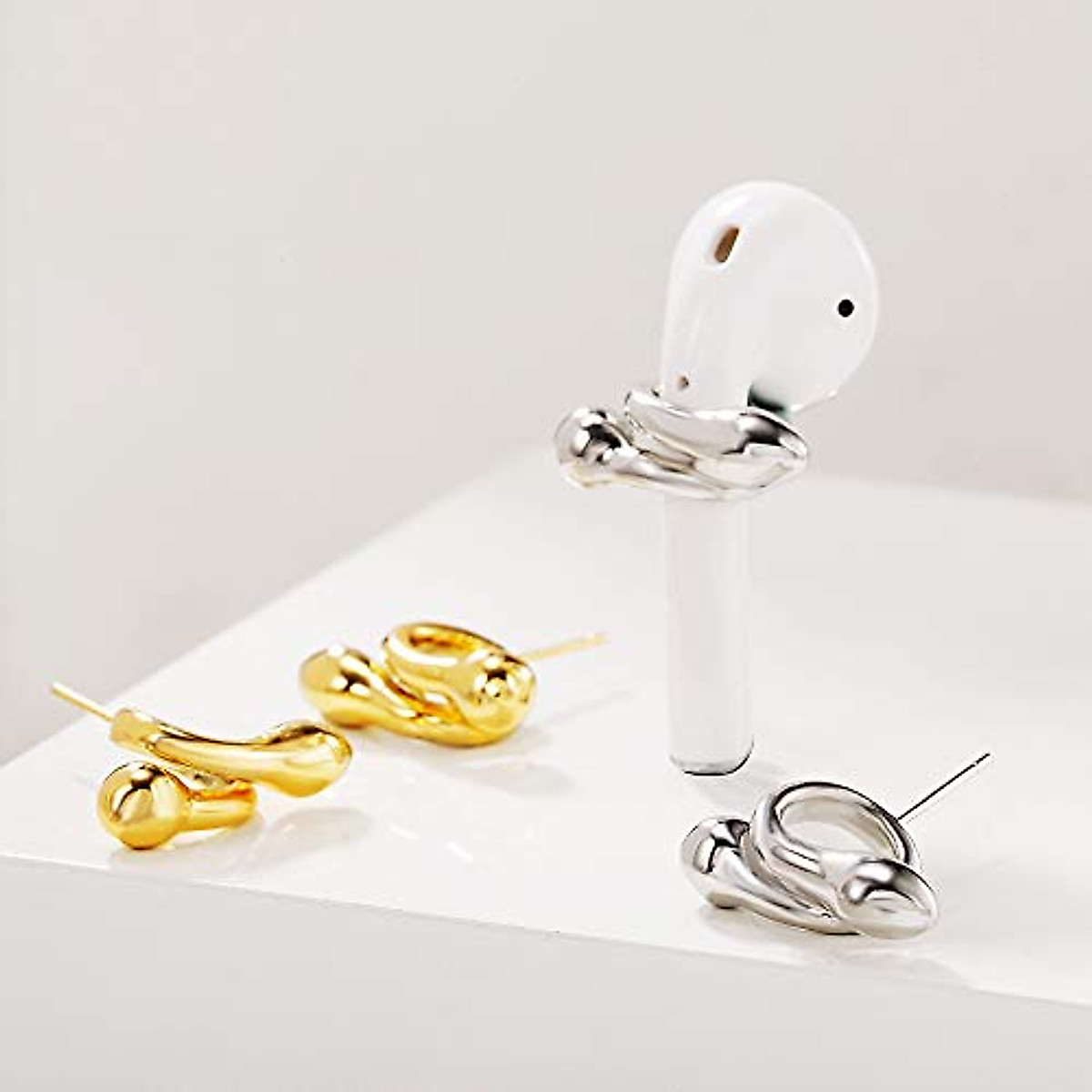 Anti-lost INS style snake earrings 925 silver hypoallergenic wireless earphone holder, suitable for Airpods 1/2/3 (Silver)