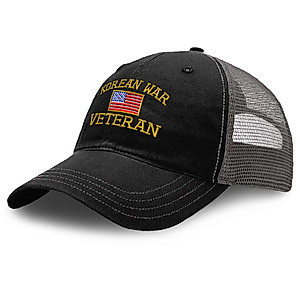 Richardson Trucker Mesh Hat American Veteran Korean War A Embroidery Cotton Dad Hats for Men & Women Snapback Black Charcoal